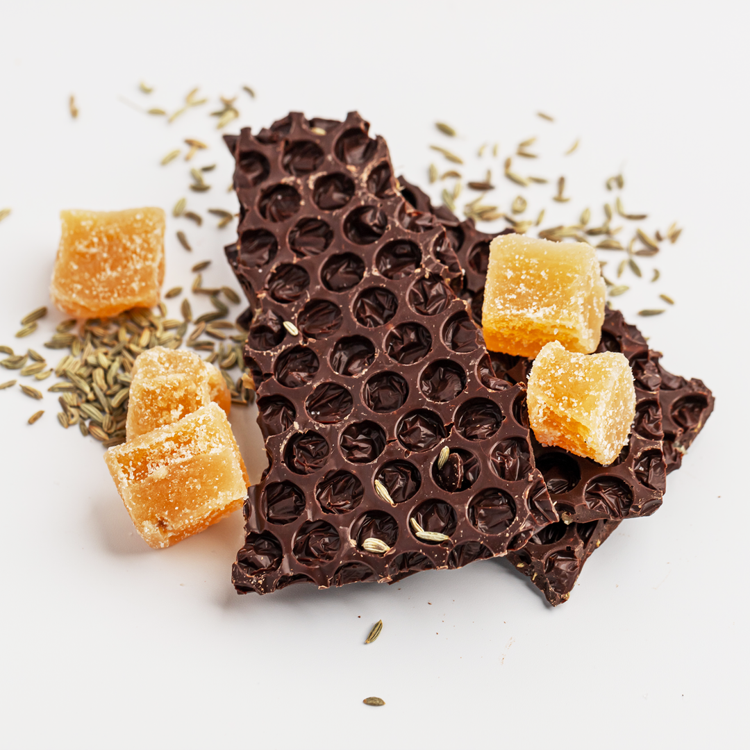 Ginger and Fennel Dark Chocolate Slab | Kakawa Chocolates